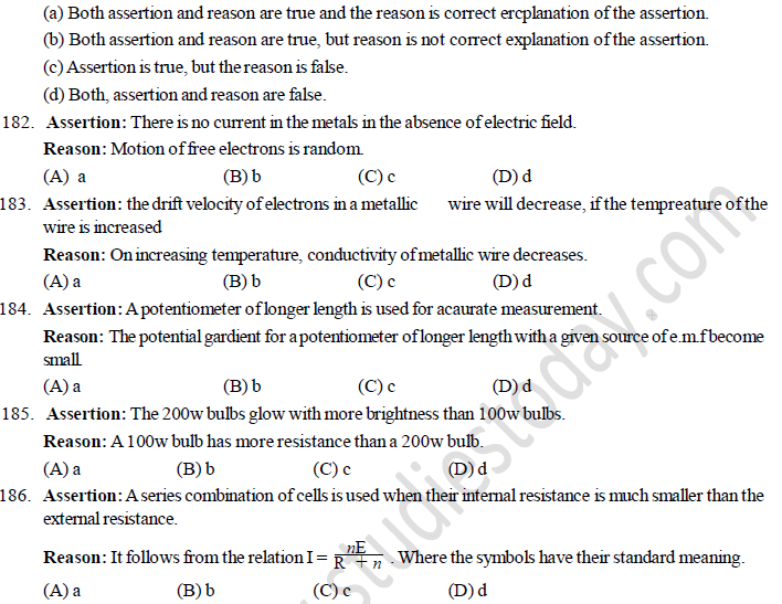 NEET UG Physics Current Electricity MCQs, Multiple Choice Questions